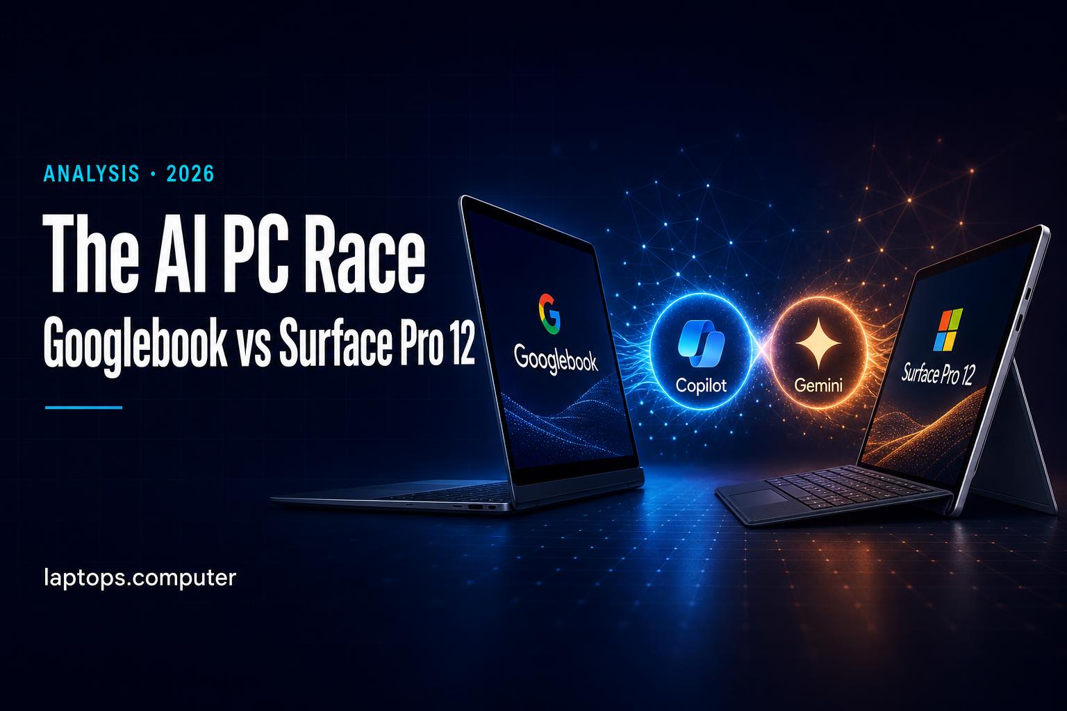 AI PC race 2026 — Googlebook vs Surface Pro 12 vs Copilot+